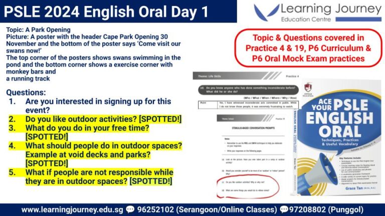 Spot on - 2024 PSLE ORAL DAY 1 TOPIC & QUESTIONS - English Tuition ...
